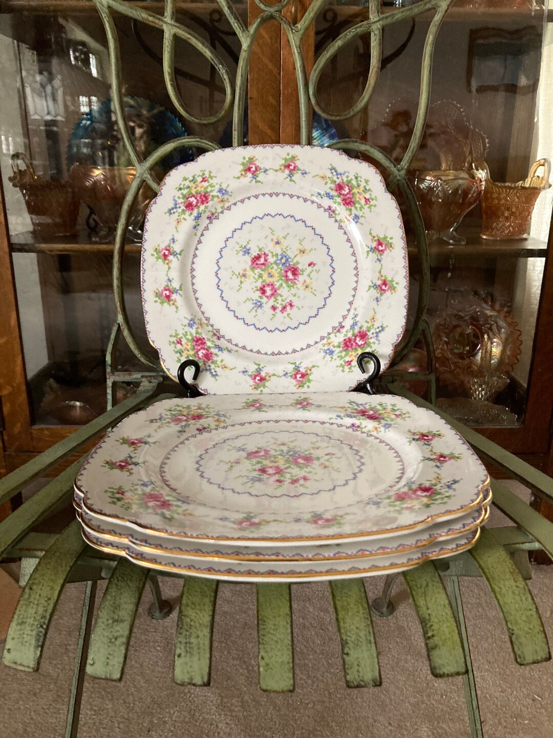 Royal Albert Petit Point Dinner Plates. Set of 4. 9.75 Inches Square ...