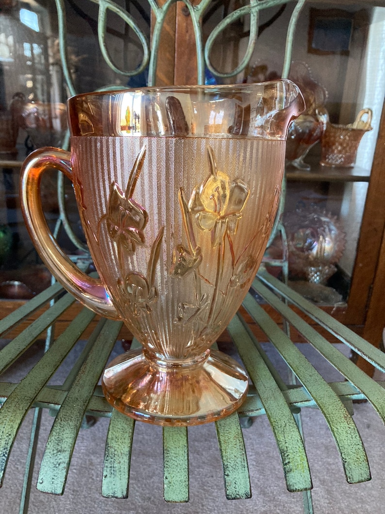 Depression Glass Iris and Herringbone Pitcher. Iridescent. 9 - Etsy