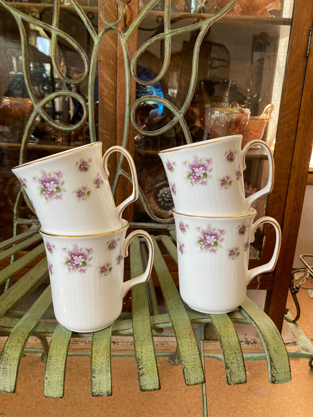 Royal Albert Sweet Violets Mugs. Set of 4. 4 Inches Tall. Produced in ...
