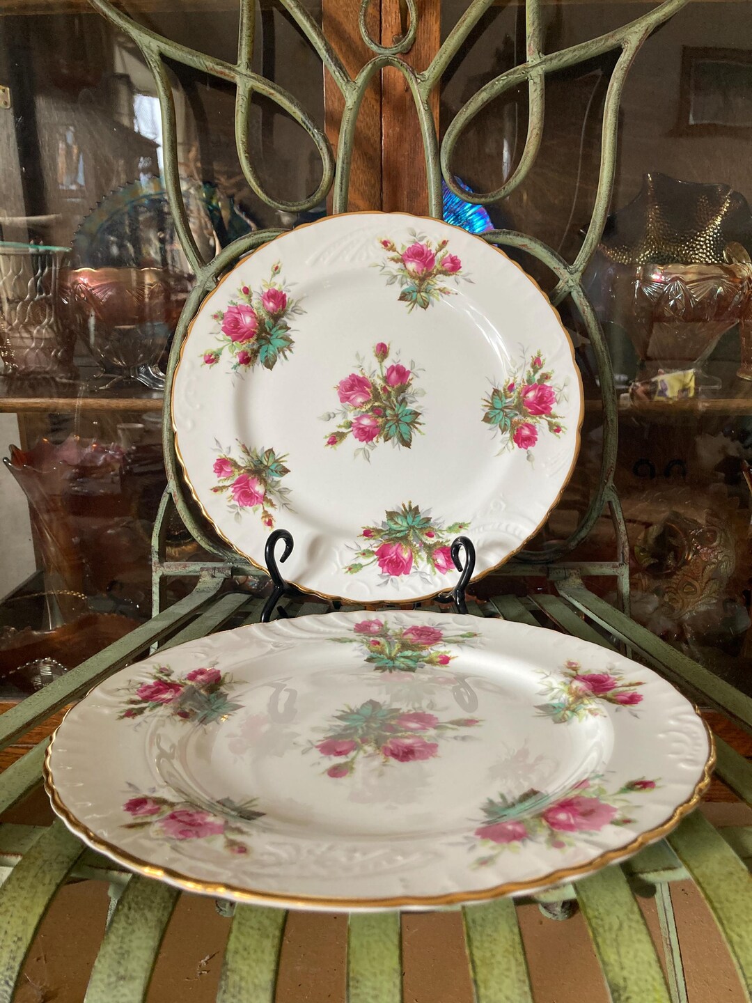 Hammersley Grandmother’s Rose Dinner Plates. Set of 2. Swirl Embossed ...