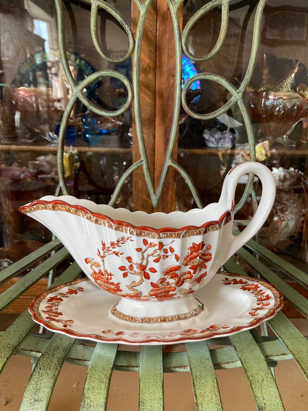 Spode India Tree Gravy Boat With Attached Under Plate. 8.75 Inches Wide ...