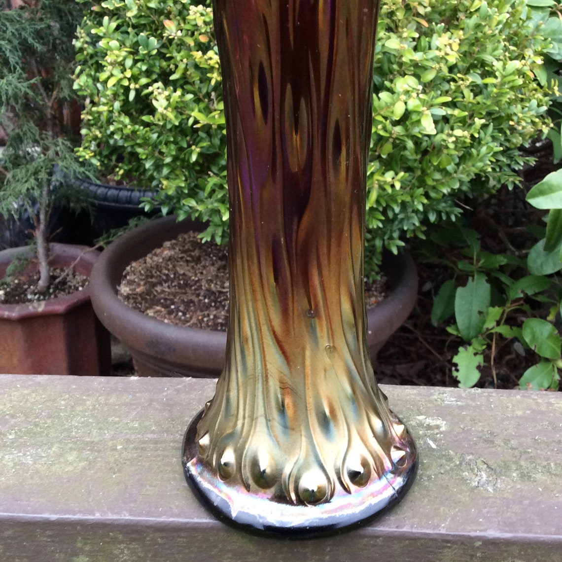 Carnival glass Tree Trunk purple vase. Produced by Northwood | Etsy