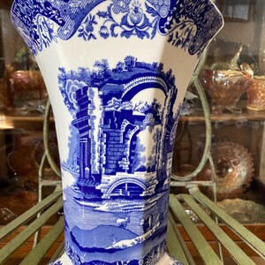 Spode Blue Italian Hexagonal Footed Vase. 10.5 Inches Tall. Produced ...