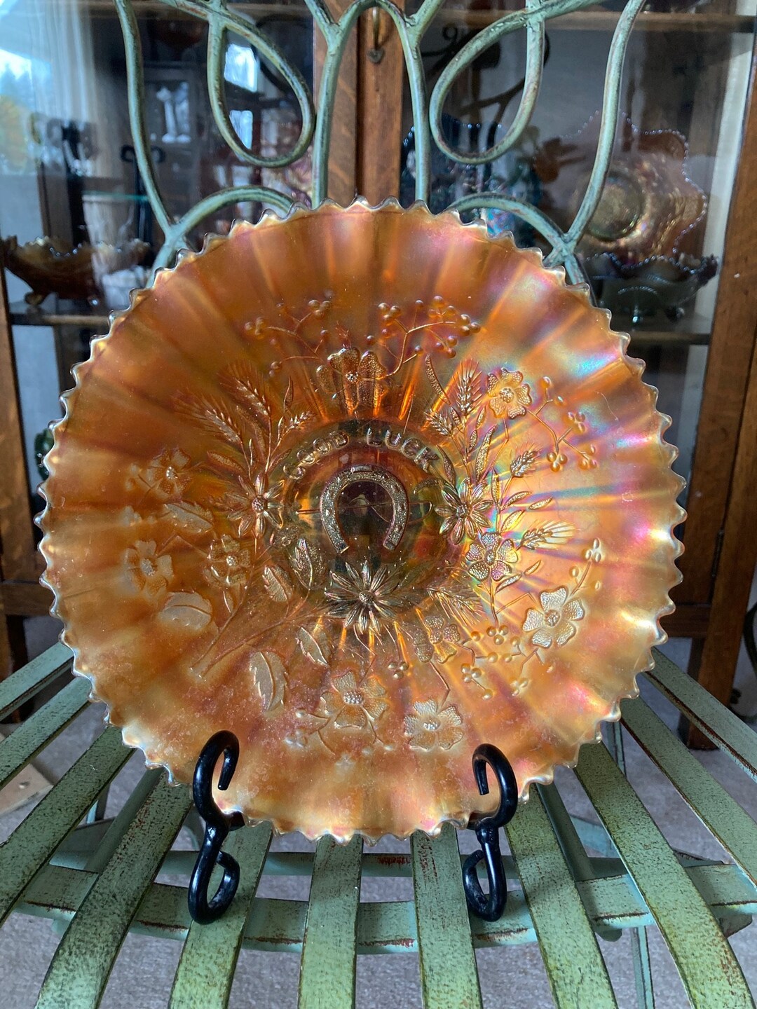 Carnival Glass Good Luck P.C.E. Dark Marigold Bowl. 9 Inch Diameter ...
