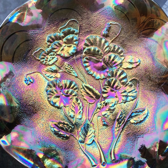 Carnival Glass Pansy smoke plate. 9.5 inch diameter. 1.75 | Etsy