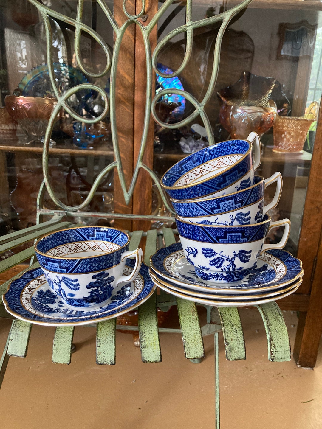 Booths Real Old Willow Blue Cups and Saucers. Set of 4 Saucers 5.75 ...