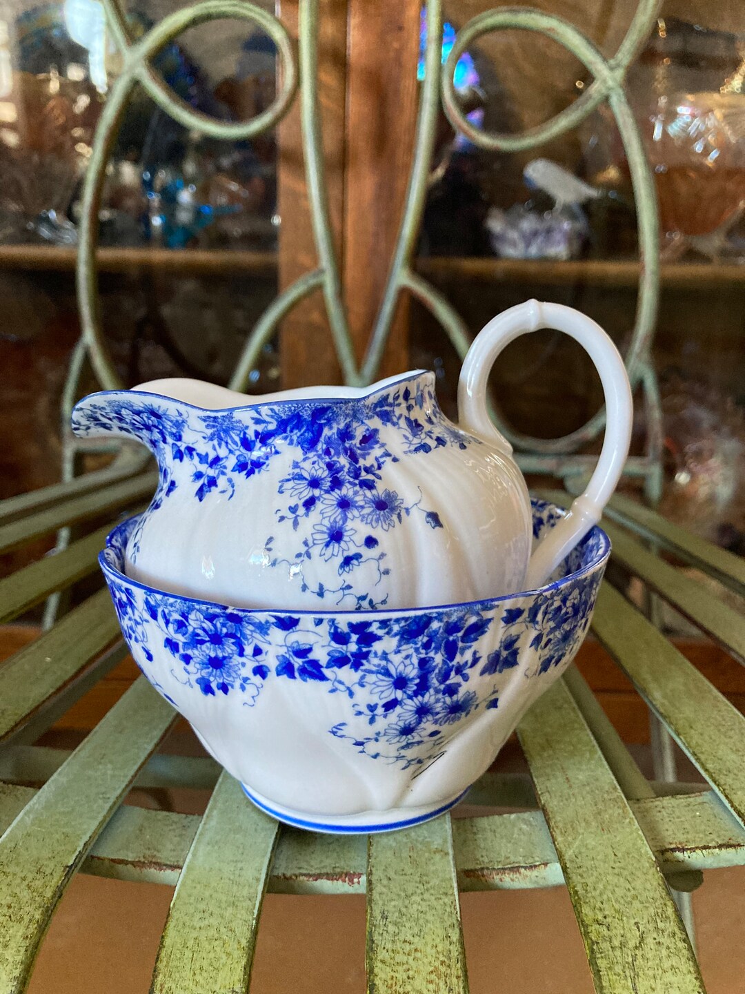 Royal Albert Dainty Blue Large Creamer and Sugar Bowl Pair. Produced in ...
