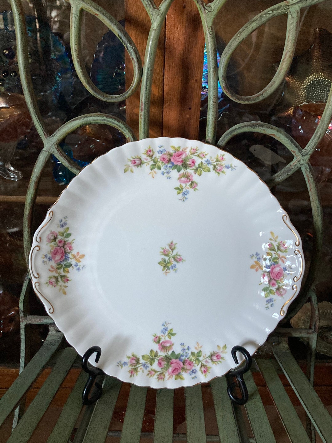 Royal Albert Moss Rose Cake Plate. 10.5 Inches Wide. Produced in ...
