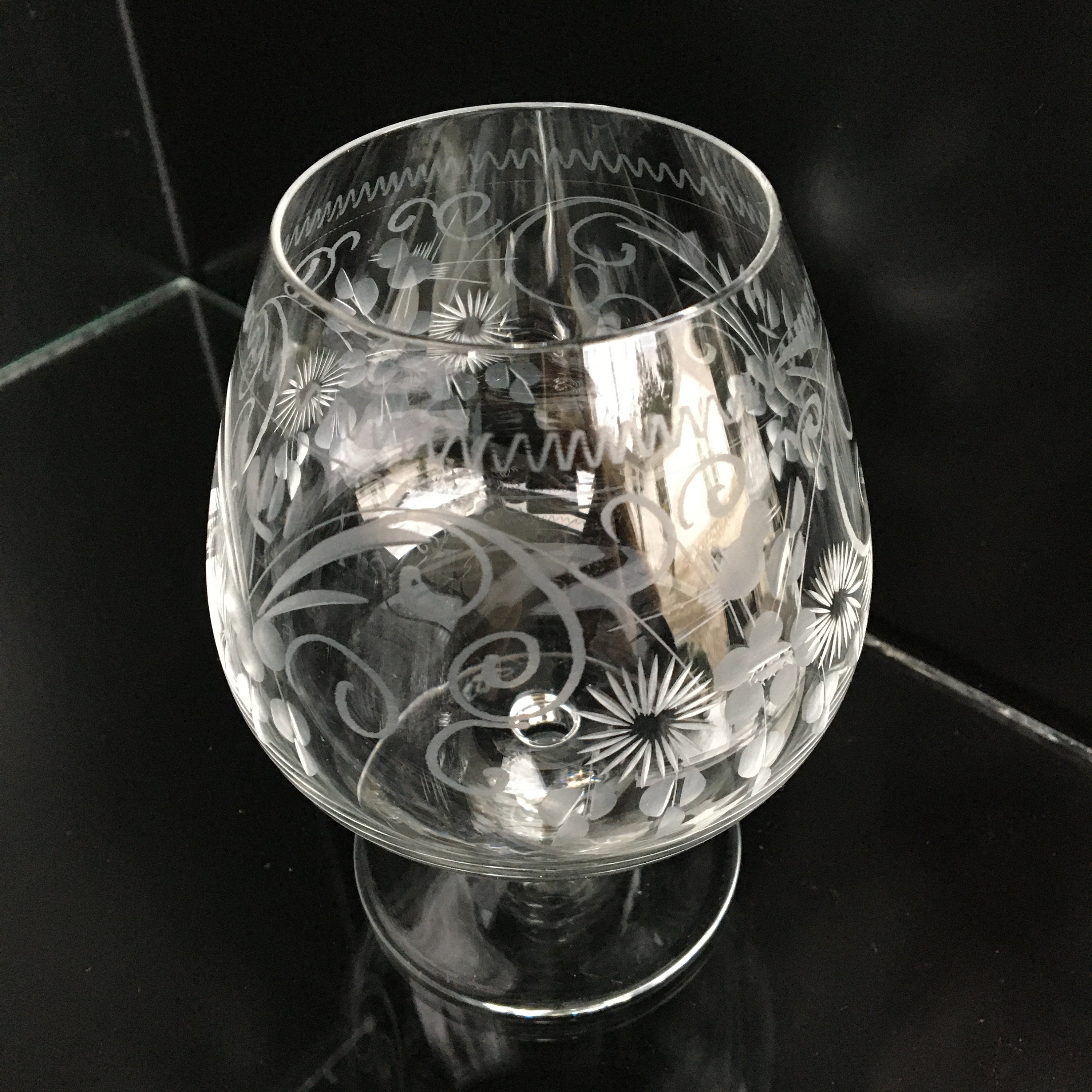 Crystal Large COGNAC GLASSES | Brandy Snifters| 2pcs | Bird Engravings ...