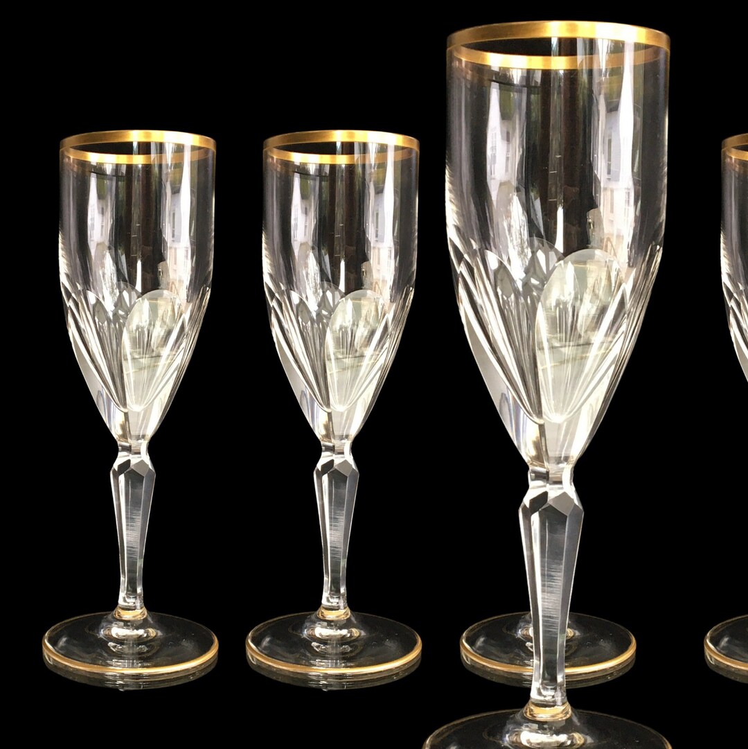 3x Crystal Champagne Glasses | Champaign Flutes | 24K Gold Trim | Lady ...