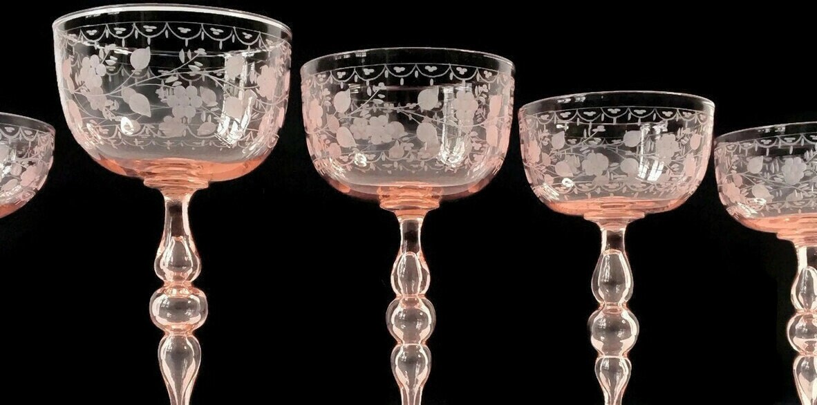 36x Venetian Glass Stemware Antique Pink Roses Engraved | Etsy