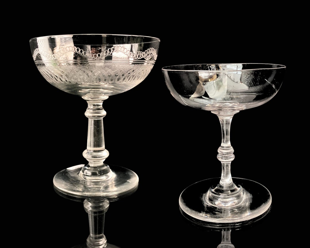 French Champagne Glasses Crystal Coupes Etched and Plain 1900-1920s ...