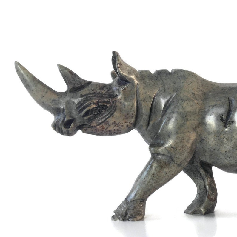 African Rhino sculpture Carved Stone Walking Rhino with | Etsy