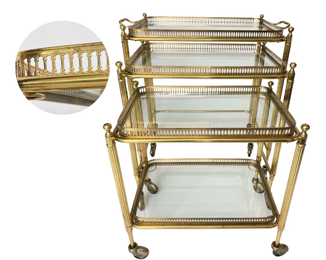 Brass Nesting Table 3x Bar Carts Serving Tray and Clear - Etsy