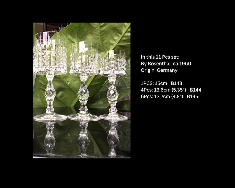 11x Crystal Wine Glasses and Cordial | Mixed Sizes by Rosenthal | 60's ...