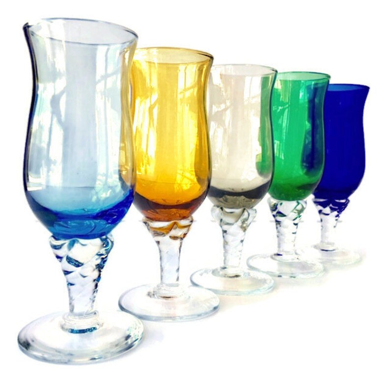 5x Murano Cordial Glasses Hand Blown On Twisted Stem Multi Etsy