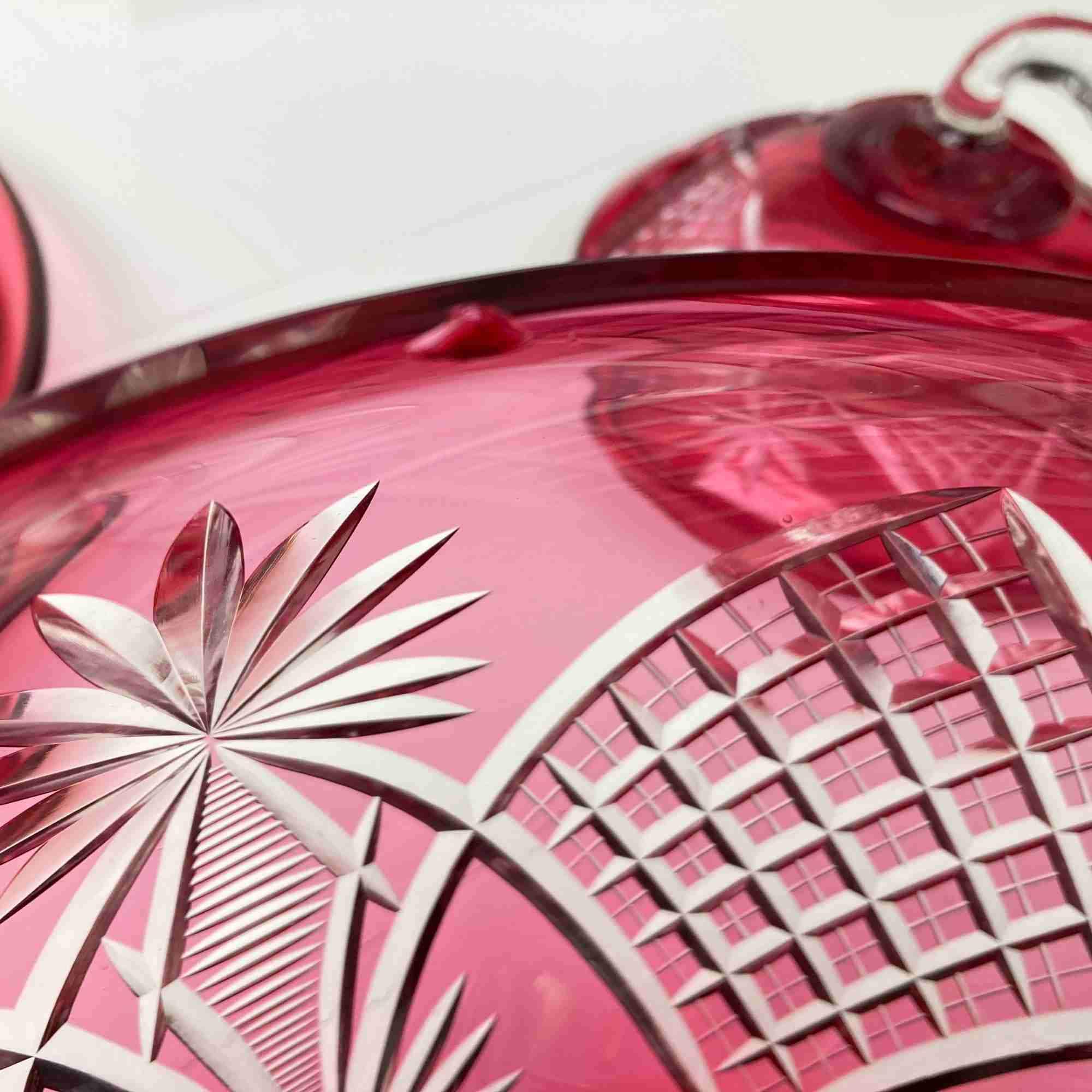 Cut Crystal Punch Bowl Set Cranberry Red Color Overlay - Etsy