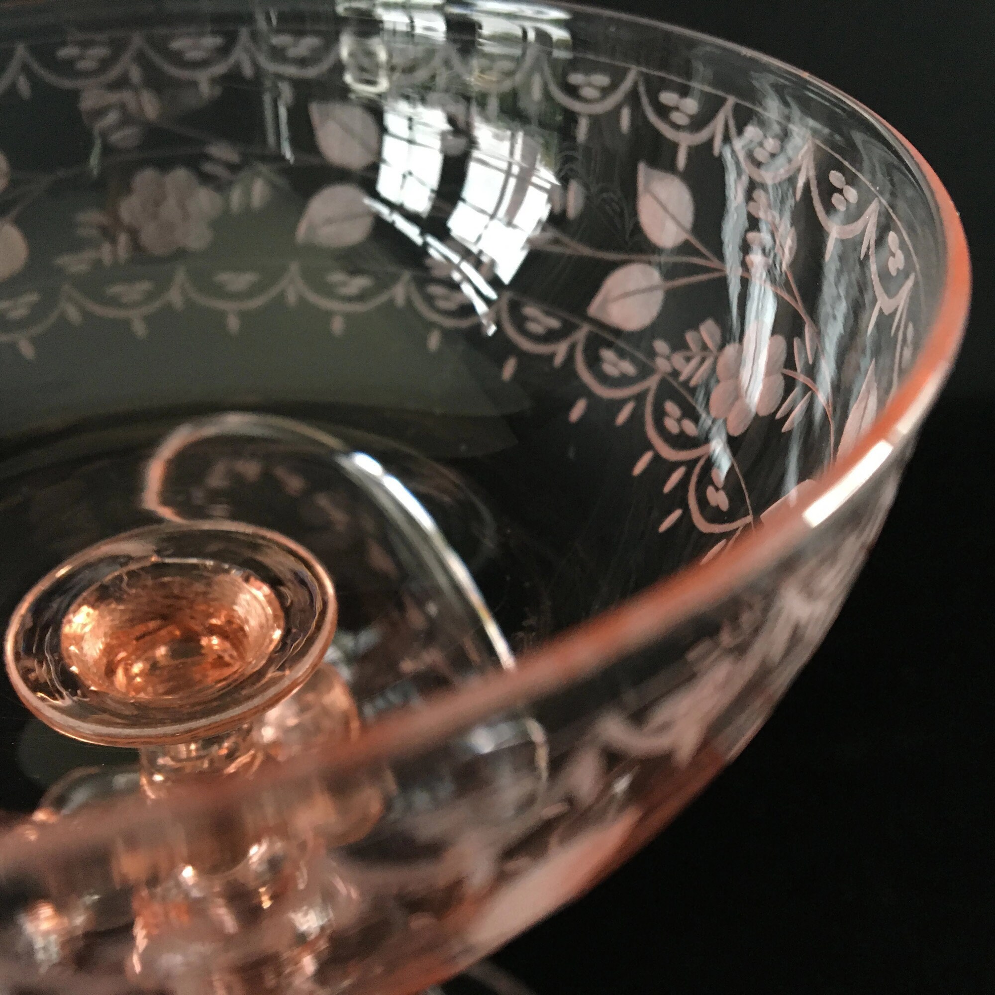 36x Venetian Glass Stemware Antique Pink Roses Engraved | Etsy