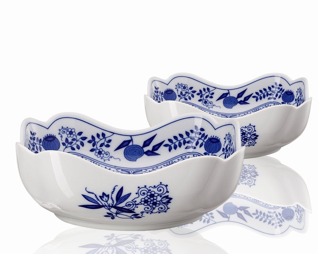 Blue Onion Bowl Set | Porcelain Servers | 2 Pcs With Square Scalloped ...