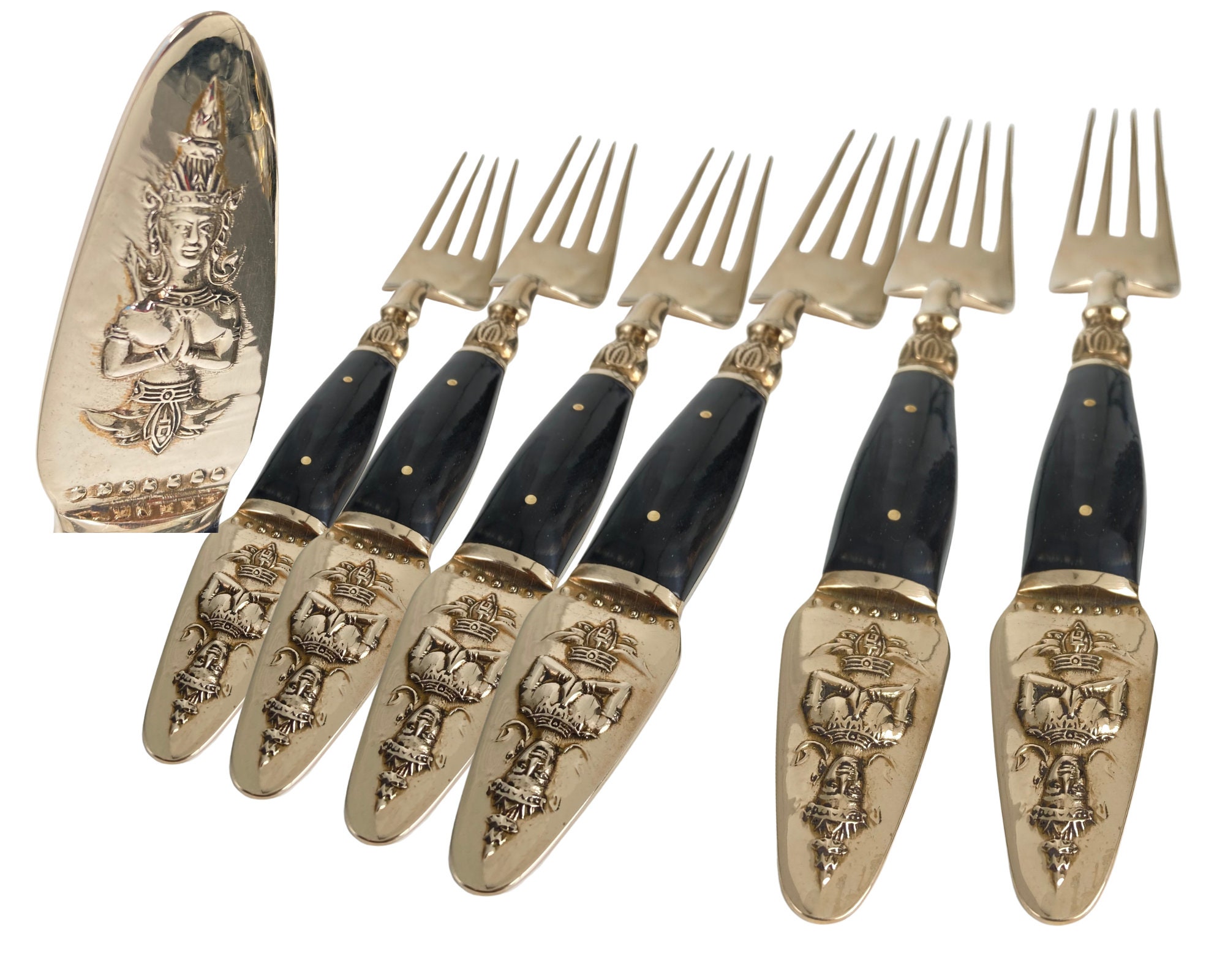 Brass Bone Dinner Forks 6 Pcs Seated Goddess 6.14 | Etsy