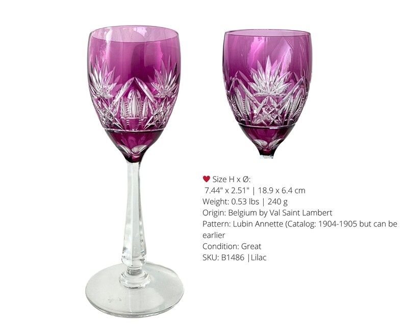Val Saint Lambert Crystal | 6pcs | Wine Glasses | Annette Lubin | 1904 ...