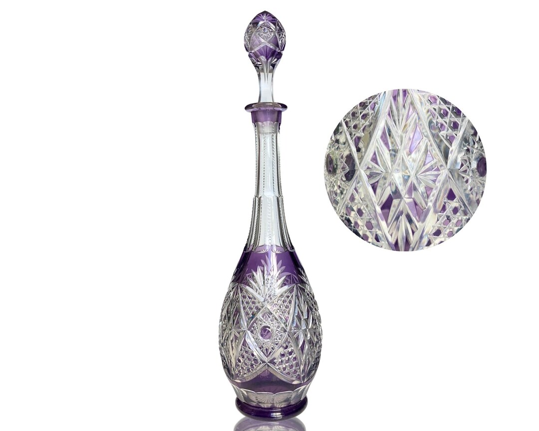 Crystal Purple Decanter | Antique Caraffe Lilac | Air Bubble Stopper ...