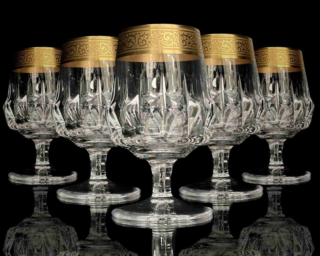 6x Crystal Cognac Glasses | Brandy Snifters | 24K Gold Trim | Hold ...