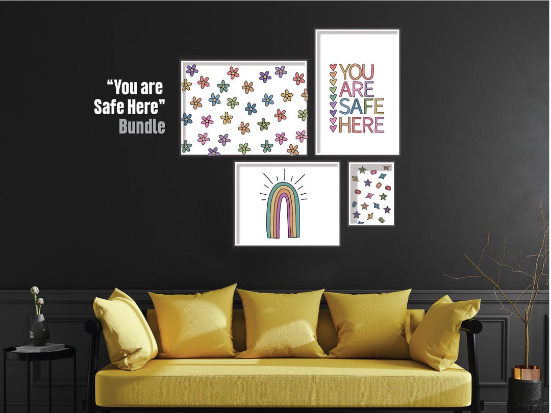 You Are Safe Here Printable LGBTQ+ Art | Wall Decor | Rainbow + Hearts ...