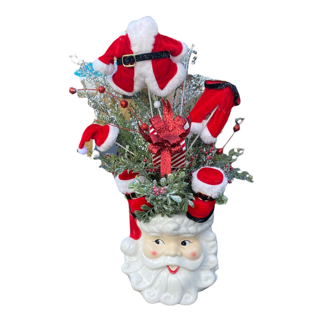 Santa Floral Arrangement, Holiday Decor, Christmas Centerpiece, Hostess ...