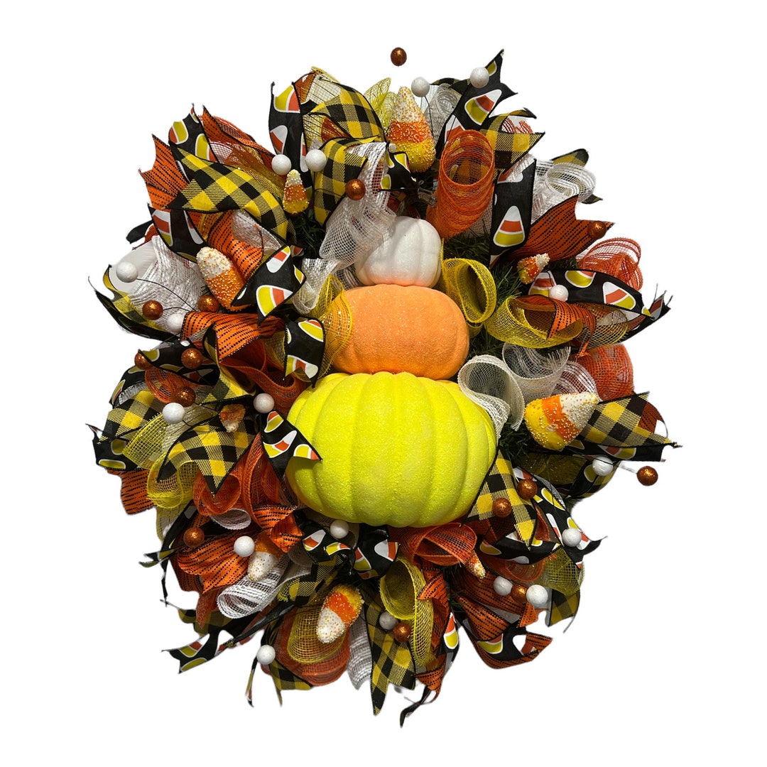 Whimsical Candy Corn Wreath , Halloween Pumpkin Wreath for Front Door ...