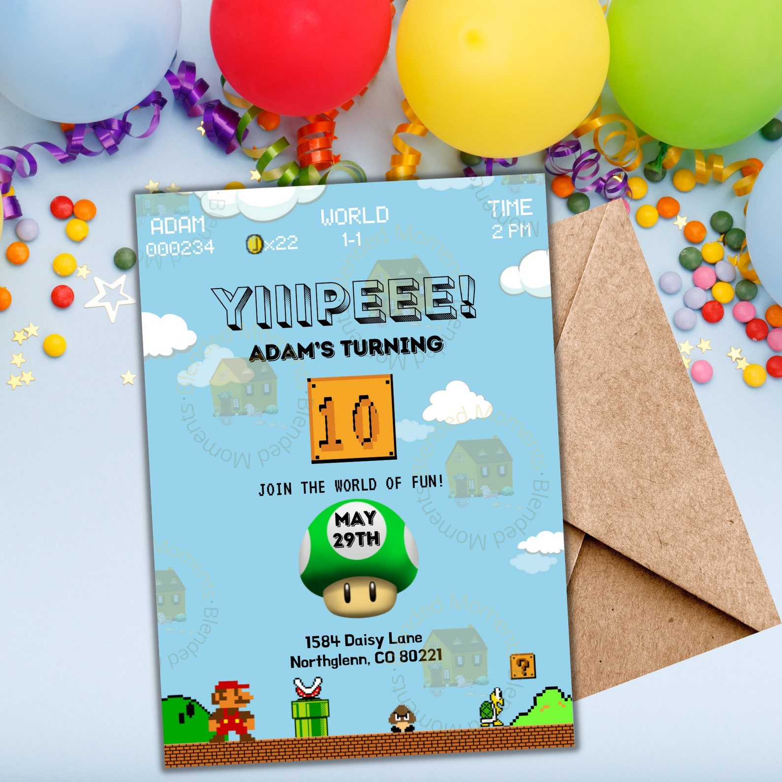 Super Mario Birthday Invitation | Editable in Canva Invite Instant ...