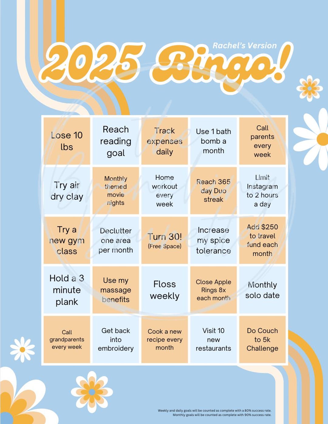 2025 Bingo Card | New Year's Resolutions | Canva Template - Etsy
