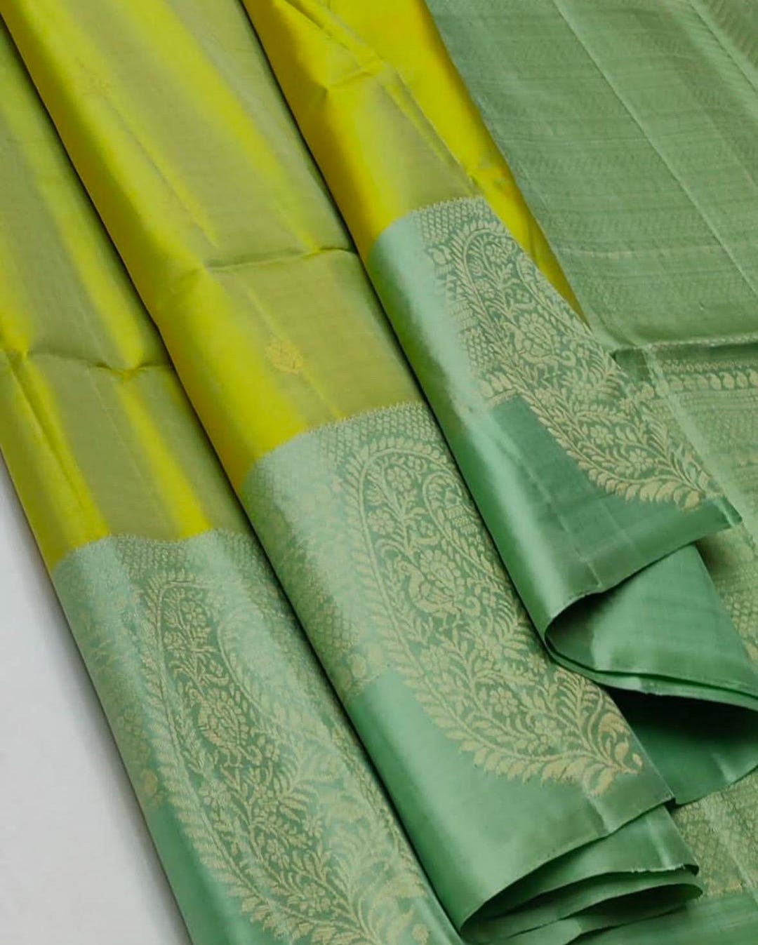 Soft Neon Green & Pastel Green Border Kanchipuram Soft Silk Sold Out - Etsy