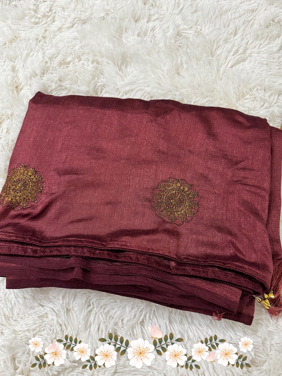 Dark Brown Silk Saree With Shiny Thread Work - Etsy