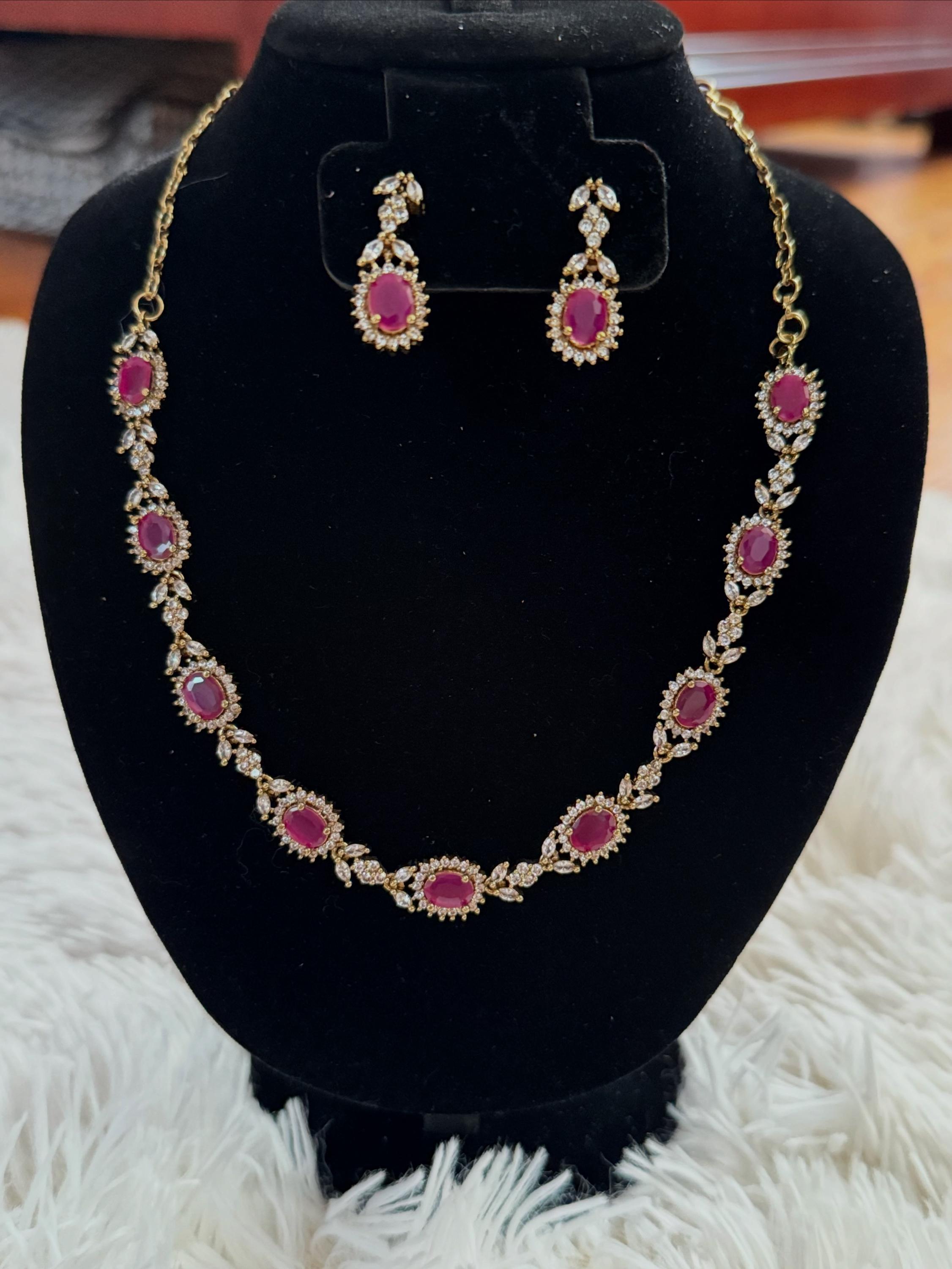 Gold Plated Deep Magenta Necklace Set - Etsy