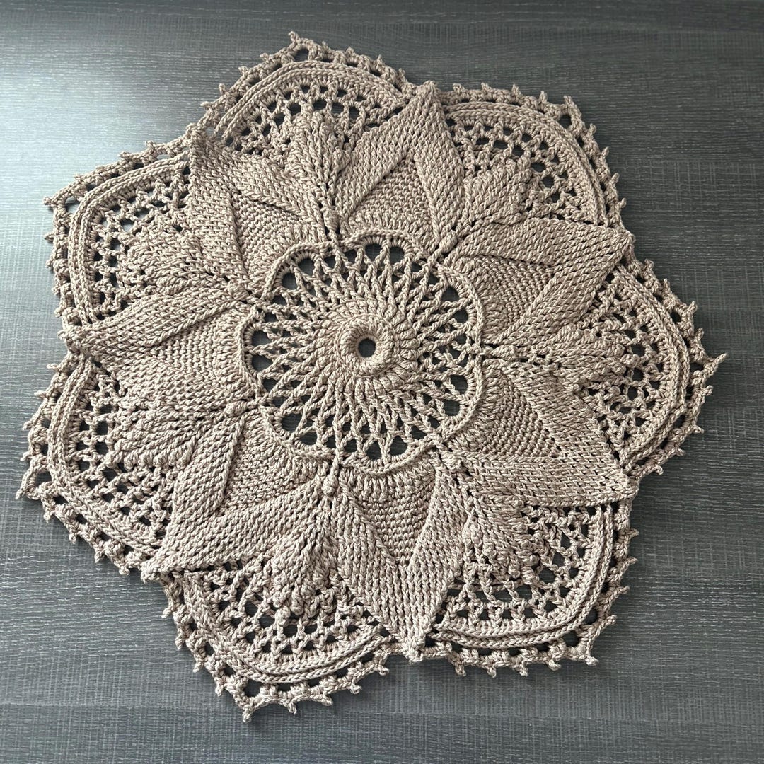 Camel Crochet Doily, Round Cotton Centerpiece, Handmade Table Decor (22 ...
