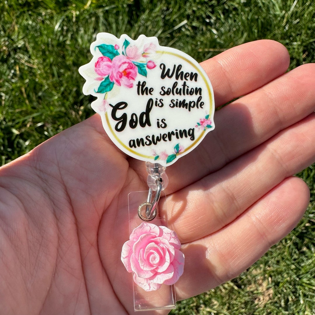 God is Answering Badge Reel: Floral Bible Verse ID Holder - Etsy