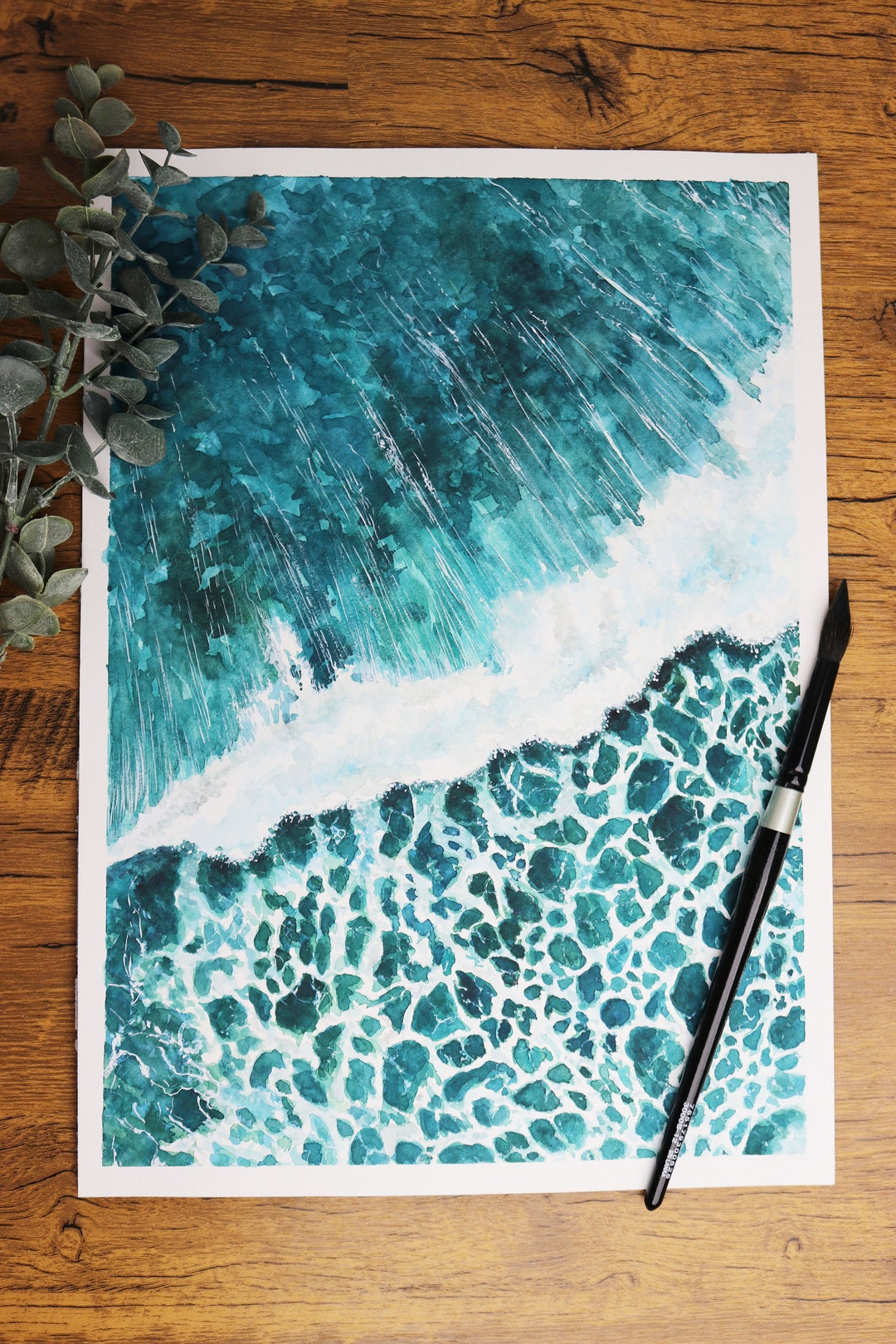 Painting Blue Ocean Wave Watercolor - Etsy