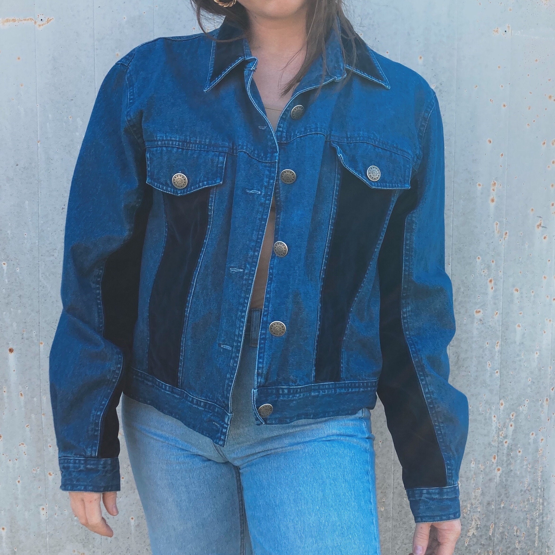 Denim Jacket With Velvet Panels - Etsy