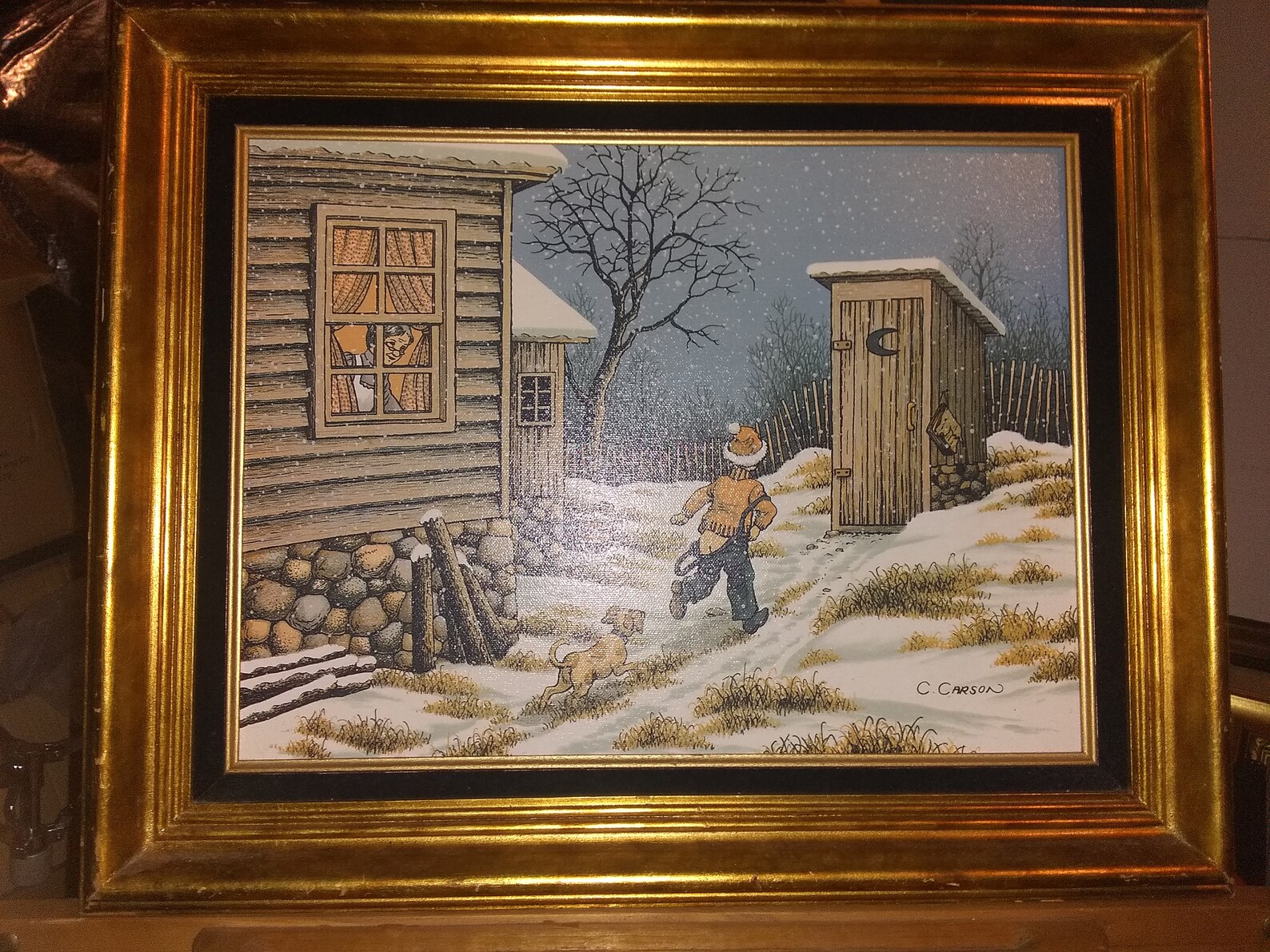 C. Carson Lithograph Art On Canvas Of Humorous Winter Scene | Etsy
