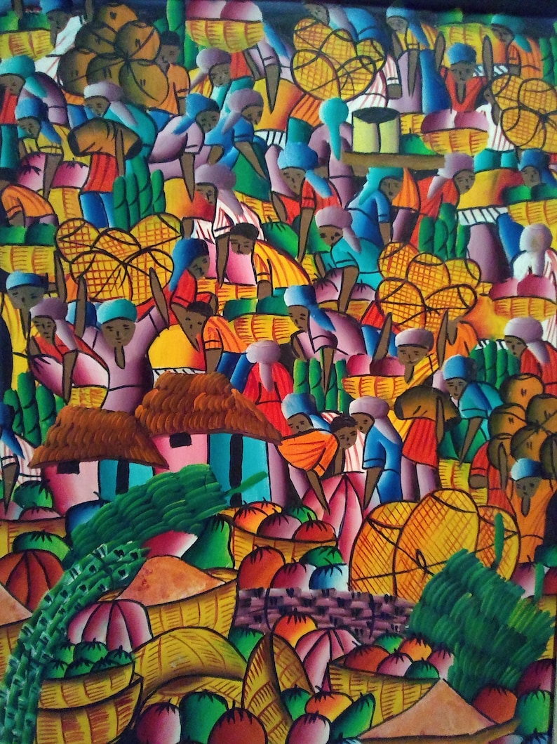 Laurent Casimir(1928-1990) "the Crowded Market" Original Classic Oil ...