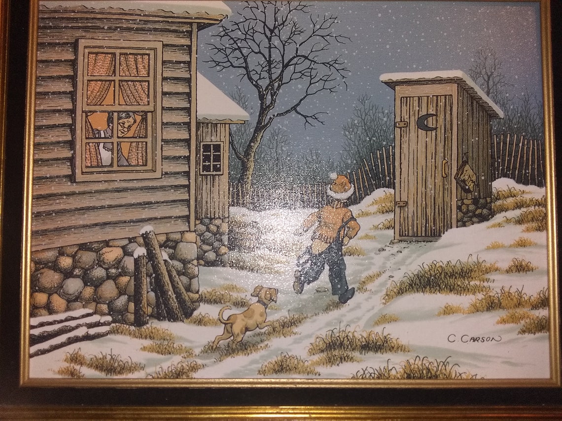 C. Carson Lithograph Art On Canvas Of Humorous Winter Scene | Etsy