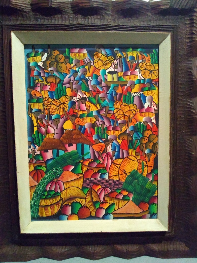 Laurent Casimir(1928-1990) "the Crowded Market" Original Classic Oil ...