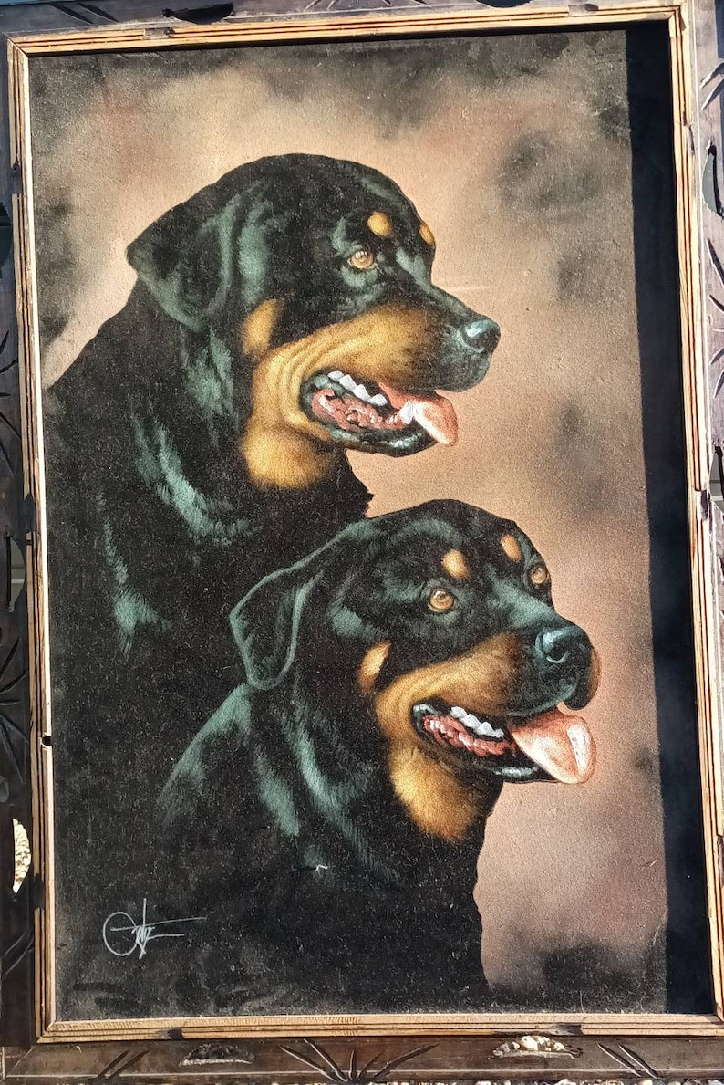 David Ortiz "rottweilers" Original Oil Painting on Velvet Canvas - Etsy