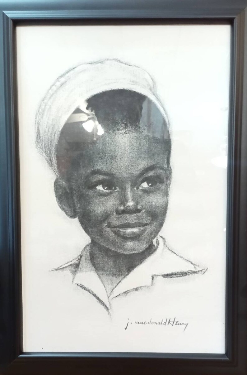 Vintage J. Macdonald Henry (1960-2008) Classic Child Portrait Charcoal ...