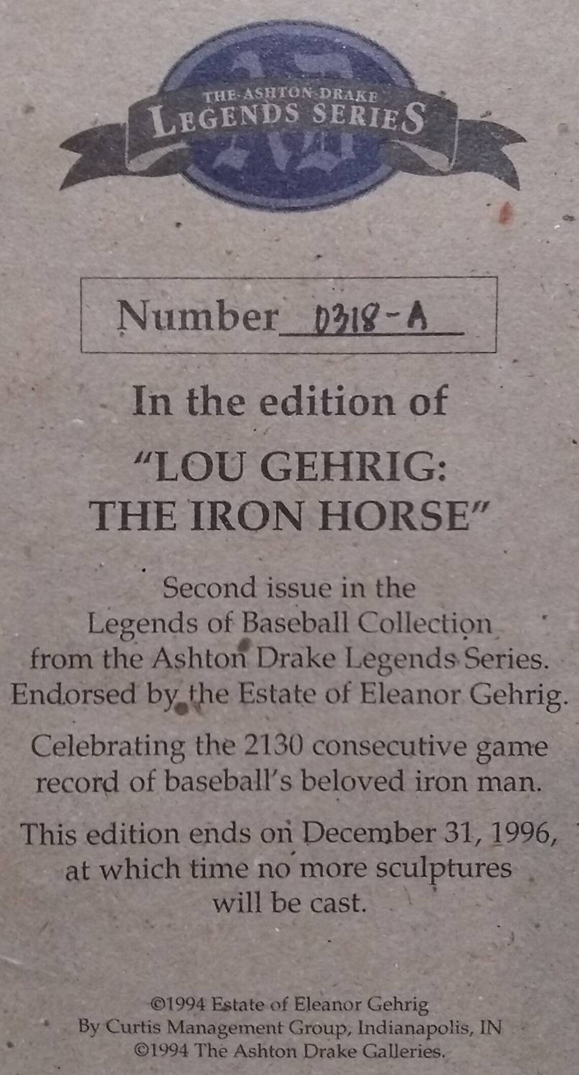 Ashton-drake Lou Gehrig the Iron Horse Rare - Etsy