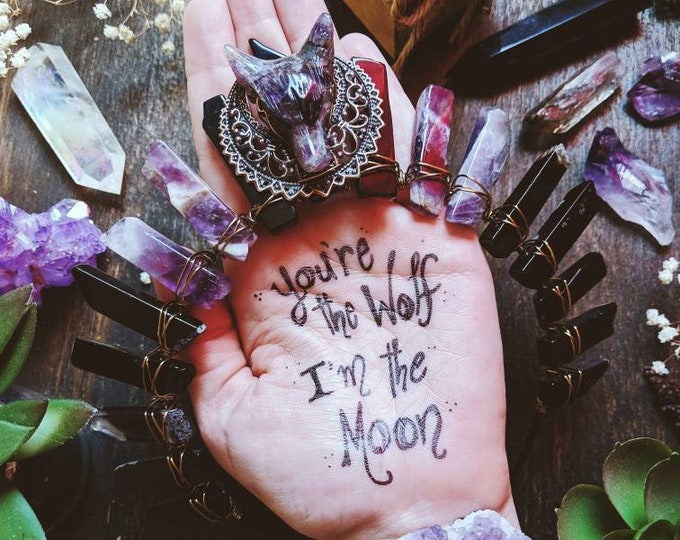 Luna AMETHYST WOLF Moon. Witch Crown. Gothic Crown. Quartz. Dark. Black ...