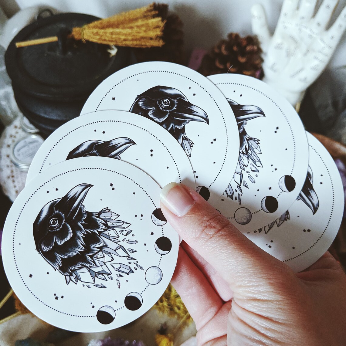 Luna Raven Stickers Raven. Stickers. Crow. Crystals. Print. - Etsy