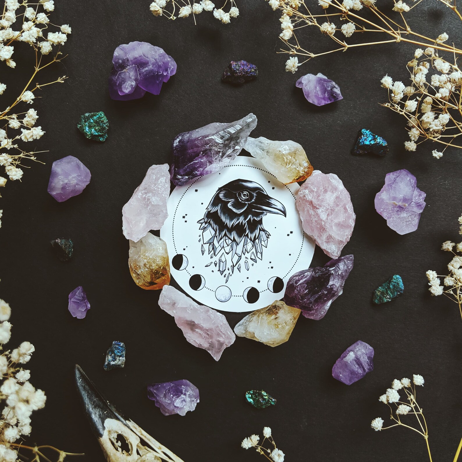Luna Raven Stickers Raven. Stickers. Crow. Crystals. Print. - Etsy