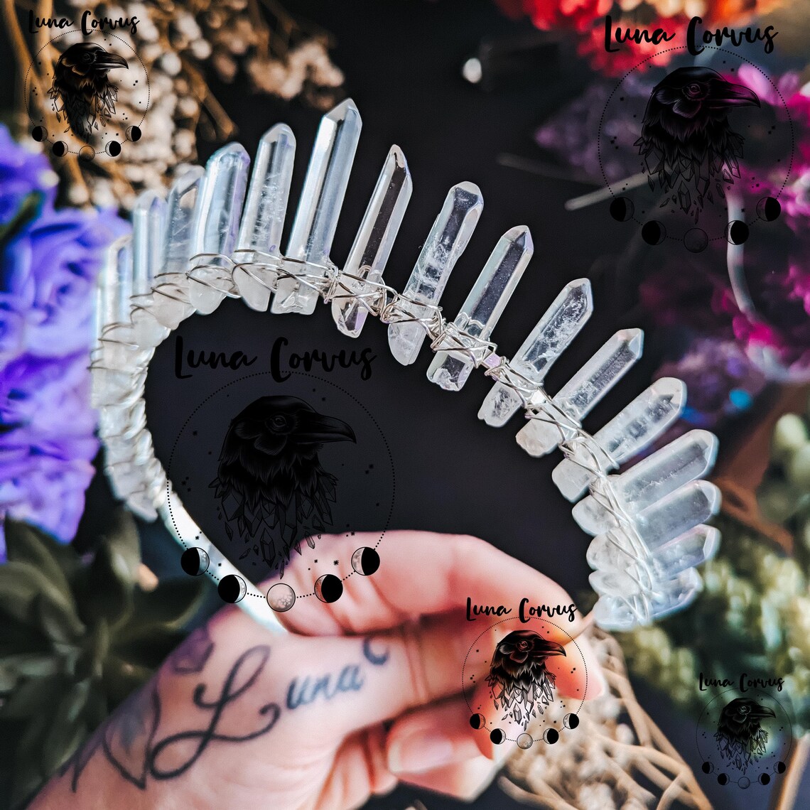 Luna QUAARTZ ~ Polished Crystals. Tiara. Wedding Crown. Flange. Witch ...